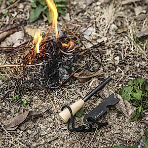 Kasmer Fire Starter Kit Survival Tools Ferro Rod Waterproof Fire Starting Jute Rope Wax Infused Wick Tinder Flint and Steel for Camping Backpacking Hiking Gears black with jute rope One Size