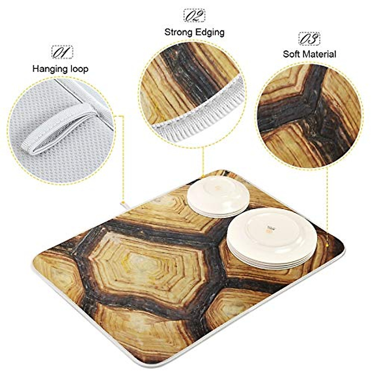 Turtle Shell Dish Drying Mat Carapace Print Kitchen Dry Mats Decor Absorbent Baby Bottle Pad for Home Counter Drainer Countertops