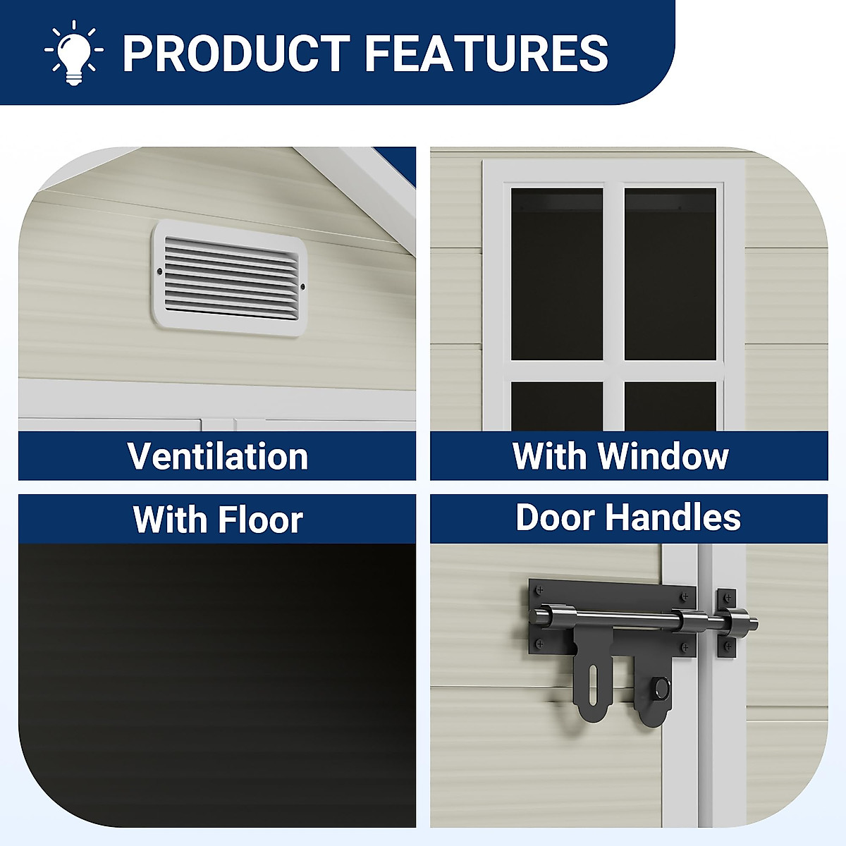 Poteban Outdoor Storage Shed, 5x3FT Resin Shed with Floor and Lockable Door for Bike, Garbage Cans,Garden Accessories, Sandstone