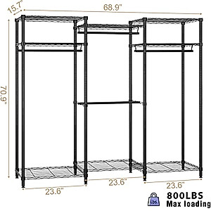 Finnhomy Portable Clothes Rack for Hanging Clothes Heavy Duty Clothing Garment Rack Wardrobe Closet System with 8 Adjustable Shelves & 4 Hang Rods 69" L x 15.8" W x 71" H