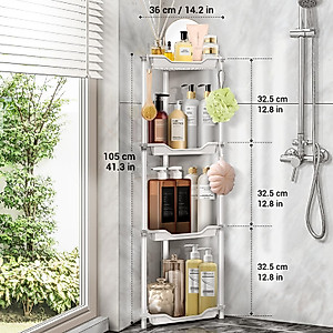 4 Tier Shower Caddy for Bathroom Corner Organizer: Rustproof Floor Standing Shower Shelves Storage with Large Capacity - Shower Organizer Rack for Bathroom Essentials, White