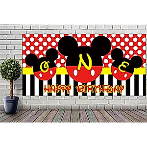 Mickey Backdrop, Mickey 1st Birthday Backdrop, Mickey Birthday Party Supplies, Large Mickey 1st Birthday Banner, Mickey Photography Background (6.6 x 3.3 ft)