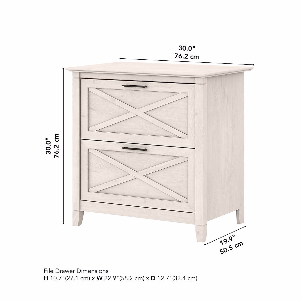 Bush Furniture Key West 2 Drawer Lateral File Cabinet in Linen White Oak | Document Storage for Home Office | Accent Chest with Drawers