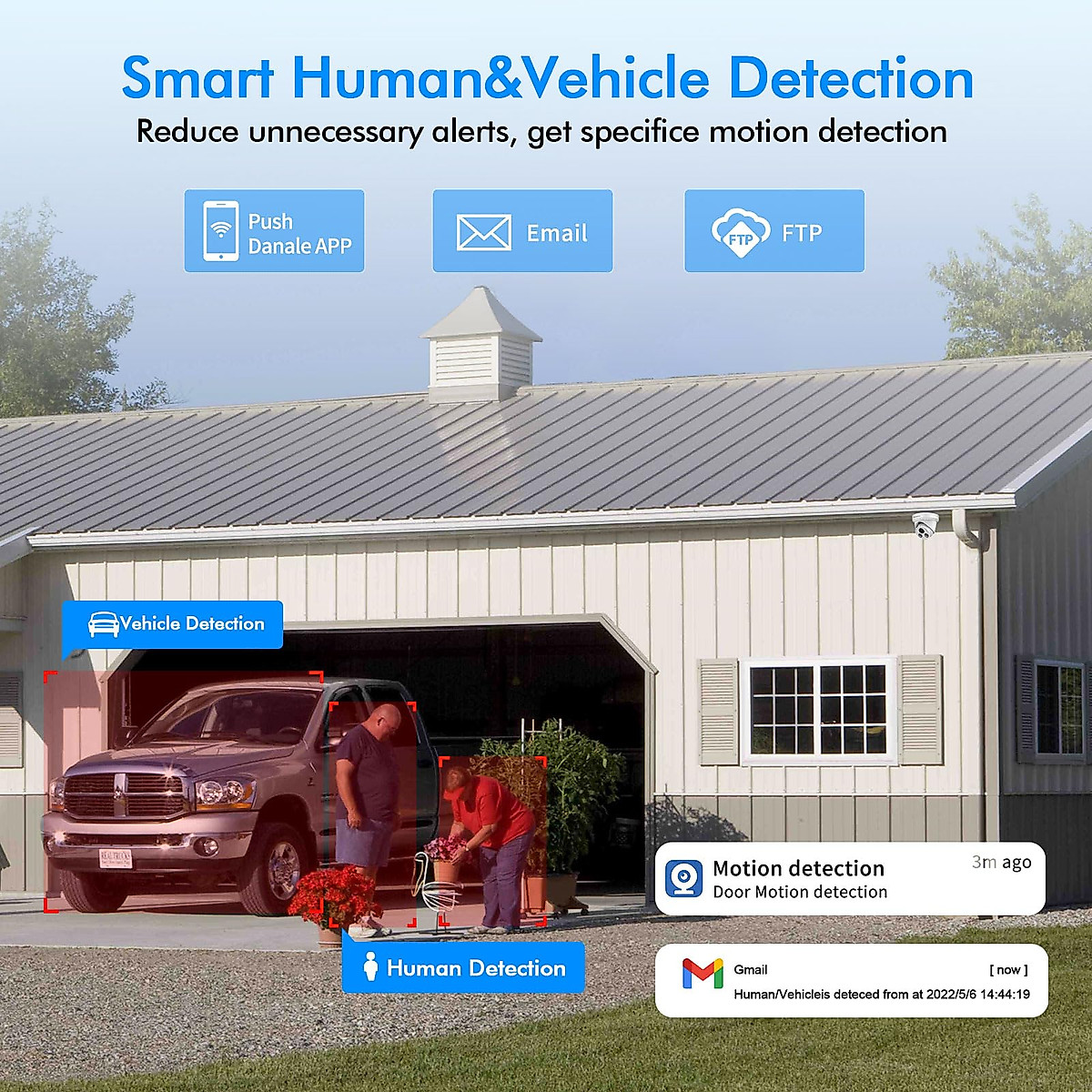 PANOEAGLE 5MP PoE IP Security Camera with Human/Vehicle Detection, 2.8mm Fixed Lens, Build-in Mic,98ft IR Night Vision, IP67 Waterproof