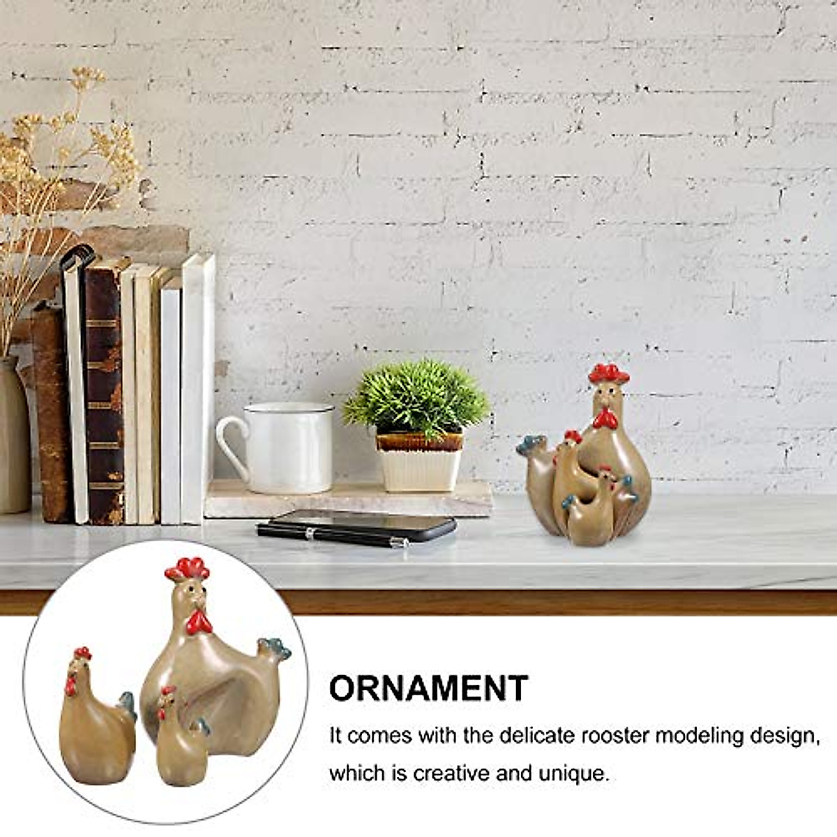 BESPORTBLE Ceramic Rooster Figurines Chicken Family Garden Statue Farm Animal Sculpture Porcelain Modern Animal Decoration for Home Office