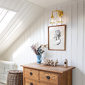 HAHZT Gold Bathroom Light Fixtures 2-Lights Vanity Lights with Clear Glass Shade Bathroom Vanity Light 14 Inch Wall Sconces(Exclude E26 Bulb)…