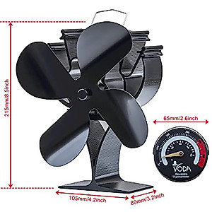 HAWCAFU Wood Stove Fan Heat Powered Stove Fan Fireplace Fan Log Burner Fan with Thermometer for Gas/Pellet/Log/Wood Buring Stove