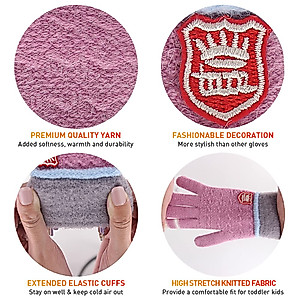 Winter Gloves for Toddler Kids - 3 Pairs Boys Girls Soft Warm Wool Lined Gloves Full Finger Children Thermal Knit Gloves (Pink/Sky-blue/Purple, 1-5 years old)