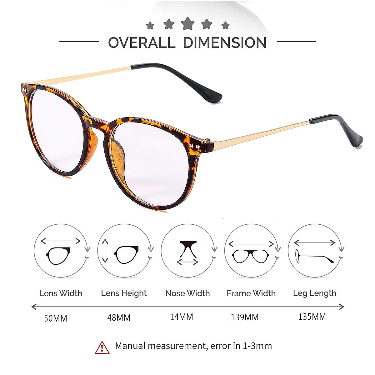 Kursan Non Prescription Clear Lens Fake Glasses for Women Men Retro Round Plastic Frame Eyeglasses (Trotoise)