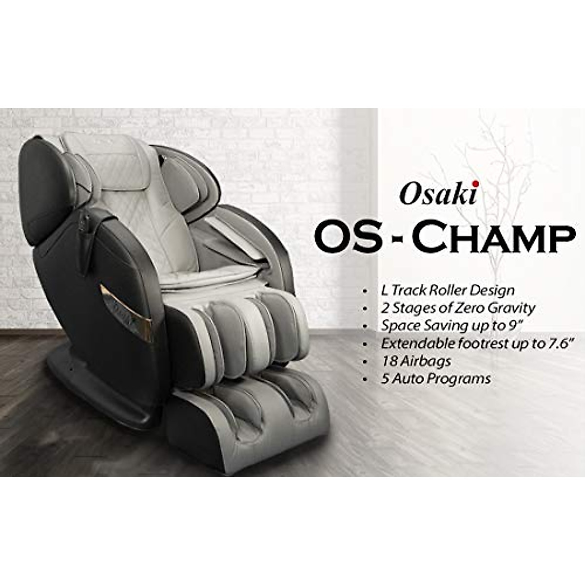 Osaki OS-Champ | Black & Gray | 2D SL-Track Full Body Massage Chair | Zero Gravity | Lumbar Heating | Foot & Calf | Auto Mode | Full Air Bag Compression | Bluetooth Speaker | Space Saving