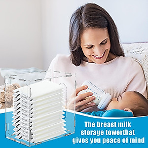 Domensi 4 Pcs Breast Milk Storage Tower Breast Milk Freezer Storage Organizer for Milk Freezer Bags Clear Breastmilk Storage Container Reusable Breastfeeding Accessories Fridge, 8.3 x 8.3 x 5 Inch