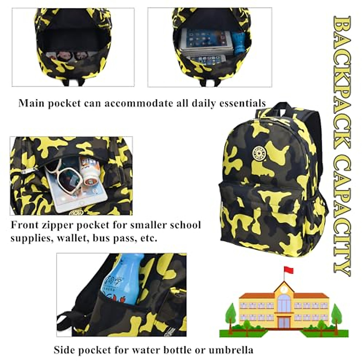 Armbq Kids Backpack for Boys Camo Print Elementary School Bag Preschool Daypack Outdoor Kindergarten Bag