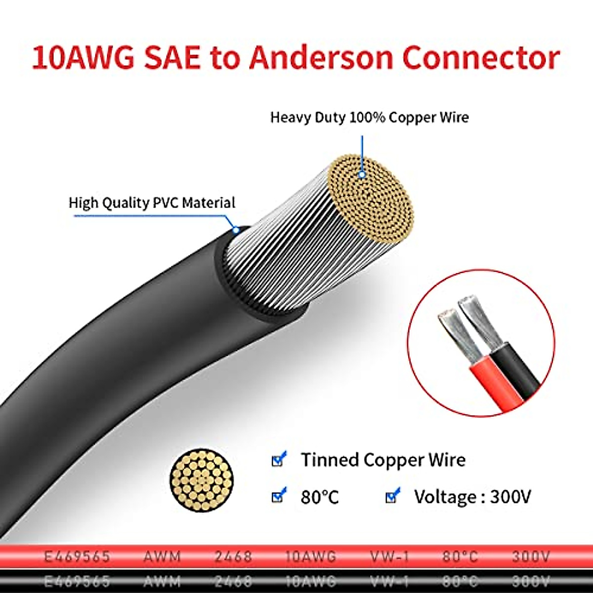 ELFCULB 10AWG SAE to Anderson Adapter,Solar Connector to SAE Extension Cable,Compatible with Solar Generator Portable Power Station(2FT)