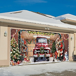 Wovweave Christmas Garage Wall Banners - Black Santa Decorations for Xmas Party Background Supplies