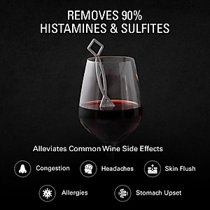 PureWine Red Wand Filters Histamines and Sulfites - May Reduce and Alleviate Wine Allergies & Sensitivities - Purifier Aerates Wine Restore Taste & Purity - Includes Wine Glass Charm Accessory
