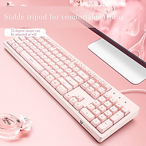 VINMEN Pink Gaming Keyboard with 7 Color LED Backlit Wired USB 104 Keys Keyboard Waterproof Fresh Style Computer Game Keyboard for PC Mac Laptop