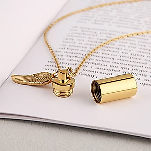 STWTR Stainless Steel Cylindrical Souvenir Capsule Pill Pendant Necklace, Cremated Ashes Pill Container Necklace (Gold-A)