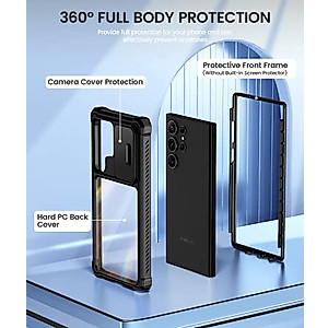 Caka for Galaxy S23 Ultra Case with Slide Camera Lens Cover Military Grade Drop Proof Protection Rugged Protective Clear Phone Case Cover for Samsung Galaxy S23 Ultra 6.8 inch 2023, Black