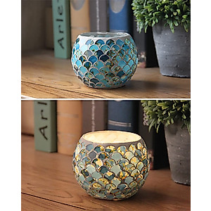 Blue Fish Scales Mosaic Glass Tea Light Candle Holder Romantic Handmade Gifts Votive Candleholder Christmas Candlestick Holders Table Centerpieces Home Decor Wedding Party Table Decorations