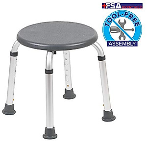 Flash Furniture HERCULES Series Tool-Free and Quick Assembly, 300 Lb. Capacity, Adjustable Gray Bath & Shower Stool