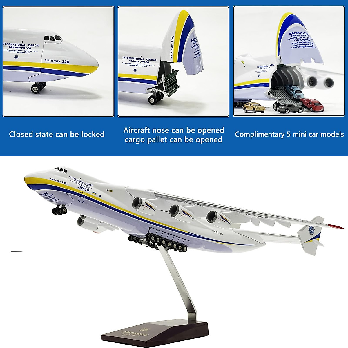 Mahfisj 1:200 Scale AN225 Model Airplane，Openable Cabin, 17-inch Length, Resin Aircraft Model Toy for Gifts and Collections (an225-1)