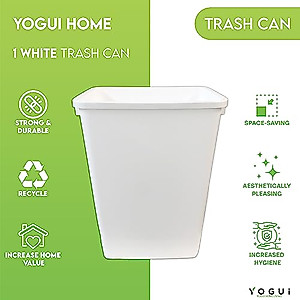 Yogui Home Living Plastic Trash Can - 35-Quart (9-Gallon) - Indoor Garbage Bin for Kitchen, Home, Office and Commercial Use - Large Waste Disposal Tub, Plastic Waste Container- White.