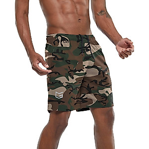 G Gradual Men's 7" Workout Running Shorts Quick Dry Lightweight Gym Shorts with Zip Pockets (Green Camo X-Large)