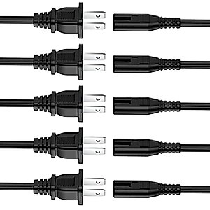 AC Power Cord 6FT(5 Pack), 2 Prong TV Power Cord, Power Supply Cable Replacement for Xbox One S, Xbox One X, Xbox Series X, PS3, PS4, PS5, Compatible for Printer, Monitor, Sound Bar, Game Console