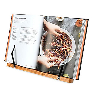 H&S Bamboo Recipe Book Holder - Foldable & Portable Cookbook Stand for Desk - Adjustable Holder for Reading in Bed or Kitchen