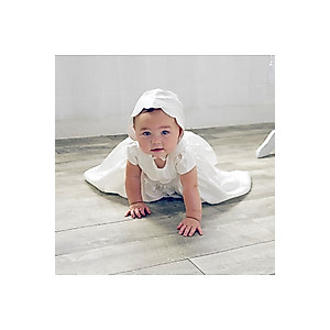 Carriage Boutique Baby Girls Scallop Dress Christening Baptism Gown with Matching Bonnet White