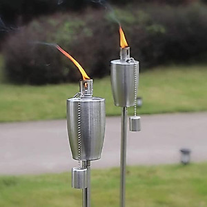 Oil Torch Lamp Torch for Patio/Garden/Lawn/Backyard - 55 inch - Stainless Steel - Fiber Glass Wick - Set of 4 Pieces-Outdoor Oil Lamp for Citronella
