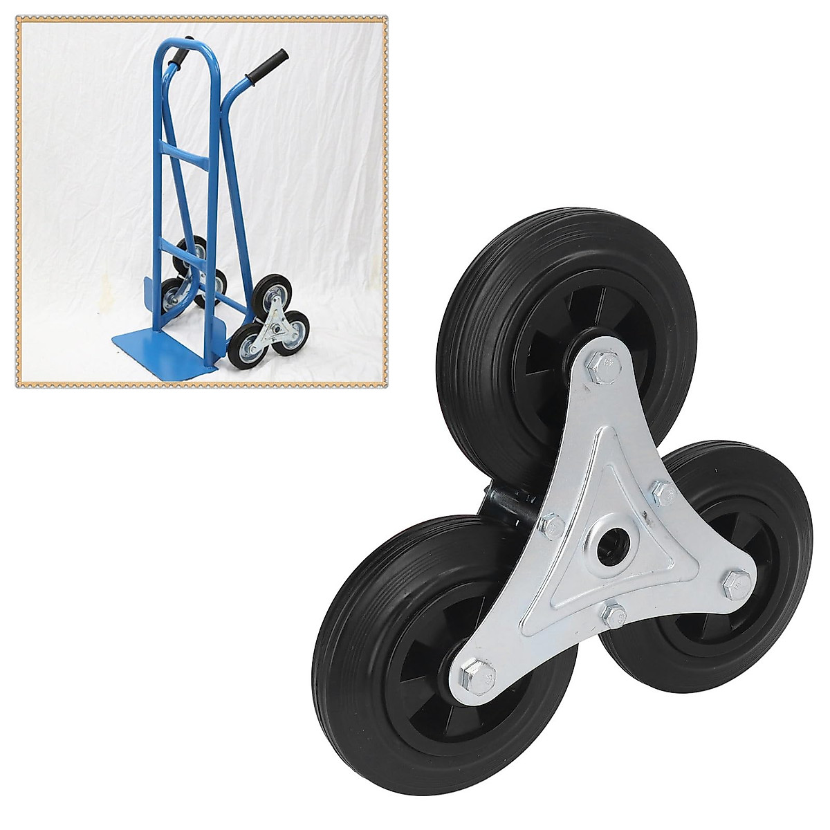 Stair Climbing Wheel Replacement - Heavy Duty 6in RubberWheel Climber for Shopping Cart Trolley