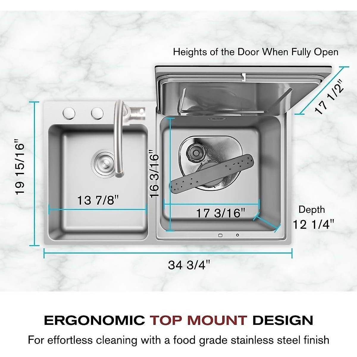 FOTILE SD2F-P5L 3-in-1 In-Sink Dishwasher & Kitchen Sink Combo with 360° Cleaning, Produce Wash, Child Lock, Energy Efficient for Space-Saving Hygienic Kitchen Solutions (Dishwasher on the Left)