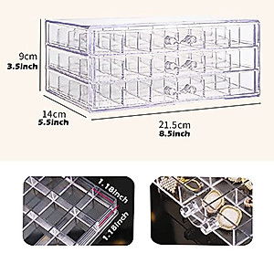 YUFONG Earring Storage Box Organizer 3 Drawers Acrylic Jewelry Storage Box Holder Transparent Jewelry Display Stand with 72 Small Compartments Gift for Women Girls (Clear)