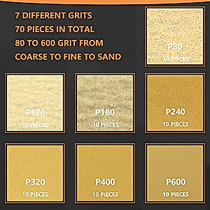 WHLLING Micro Detail Sander with 70PCS Sandpaper-Grit 80 120 180 240 320 400 600, 3.5”x 1”Micro Sanding Tools Detail Sander for Small Projects, Crafts Wood and Small Space Polish Sanding Works