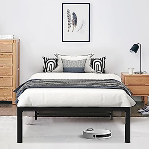 LUSIMO Twin Bed Frame 14 Inch Metal Bed Frame with Storage Twin Size Platform Bed Frame No Box Spring Needed Heavy Duty Steel Slat and Anti-Slip Support Easy Quick Lock Assembly Black