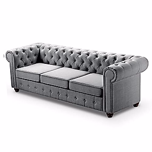 Rosevera Genevieve Upholstered Fine Polyester Collection Tufted Loveseat Couch, Contemporary Chesterfield Armrest,Sectional Sofa for Living Room Apartment, 3SEAT, Linen Gray 3SEAT