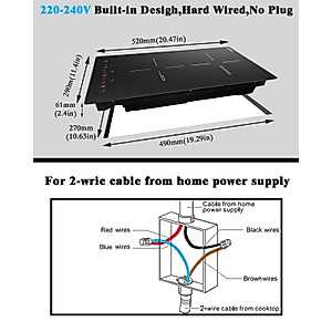 Karinear 12 Inch Induction Cooktop 2 Burner Drop In Electric Cooktop, Induction Stove Top Ceramic Glass with Booster, Child Lock, Timer, Pause function, 220-240V, 3500W, Hard Wire(No Plug)