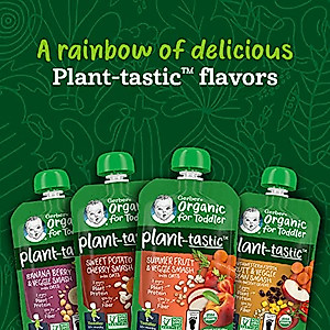 Gerber Organic Baby Food Pouches, Toddler, Plant-tastic, Banana Berry & Veggie Smash, 3.5 Ounce (Pack of 12)
