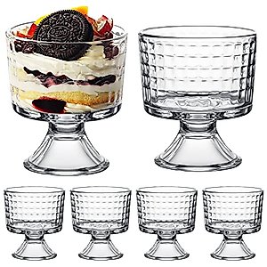 Homaisson Glass Dessert Bowls 6 Pcs, 9.8 oz Footed Crystal Trifle Bowls, Large Dessert Cups for Ice Cream, Sundaes, Parfait, Milkshakes, Fruits, Pudding, Snack, Cereal, Nuts, 3.6×4 in, XL