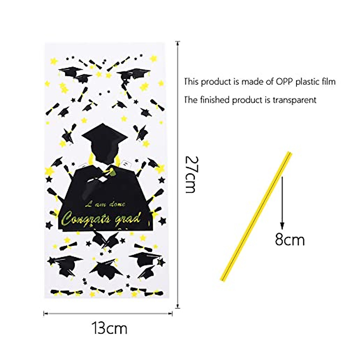 TJCGCKK Graduation Grad Cello Bag Candy Cellophane Bag Goody Bags Party Favors Treat Bags with Ties Graduation Party Supplies