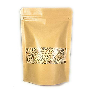 100 pk Kraft Paper Stand Up 5.5” x 8” Smell Proof Pouch Bags with Window 6 ounce 5.5 Mil Thick Reusable & Resealable Strong Zip Seal, Food Grade ROYPACK (5.5 x 8 inch)