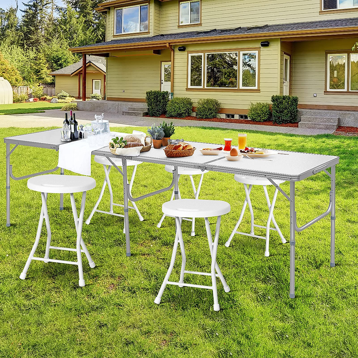 Giantex Set of 4 Folding Stool, Round Foldable Bar Stools, 4 Pack Portable Folding Chairs with Handle, Collapsible Stools 18 Inch 330lbs Capacity for Camping RV Party (White)