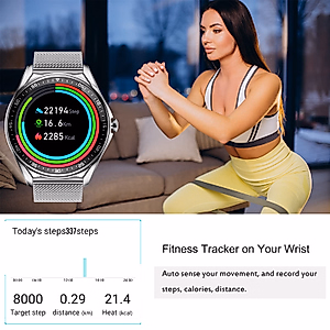 Pard Smart Watch with Make/Answer Calls, Music Contral/Player for iOS/Android Smartphone, Fitness Tracker with Heart Rate/Blood Pressure/Blood Oxygen Monitor for Men and Women, Silver