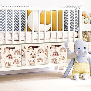 Clastyle 3 Pcs Boho Rainbow Kid Storage Bin Large Butterfly Girl Toy Basket for Clothes Book Gift Storage Box with Handle for Office Home Bedroom Nursery