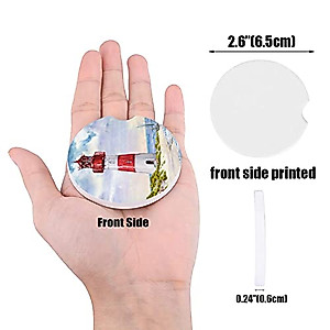 Car Drinks Coasters for Cup Holders Set of 2 Pack Lighthouse Beach Sky White Cloud Island Absorbent Ceramic Stone for Auto Coasters, Car Accessories Easy Removal from Auto Cupholder