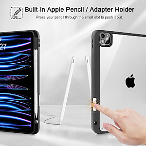 May Chen for iPad Pro M2 11 inch 4th Generation 2022, [Built-in Pencil Holder] Shockproof Cover w/Clear Transparent Back Shell Also Fit iPad Pro 11" 3rd/2nd/1st Gen 2021 2020 2018, Spring Flowers