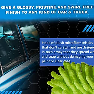 Nexgen Premium Chenille Wash Mitt — Scratch-Free Super Absorbent Microfiber Wash Mitt for Cars — Lime Green