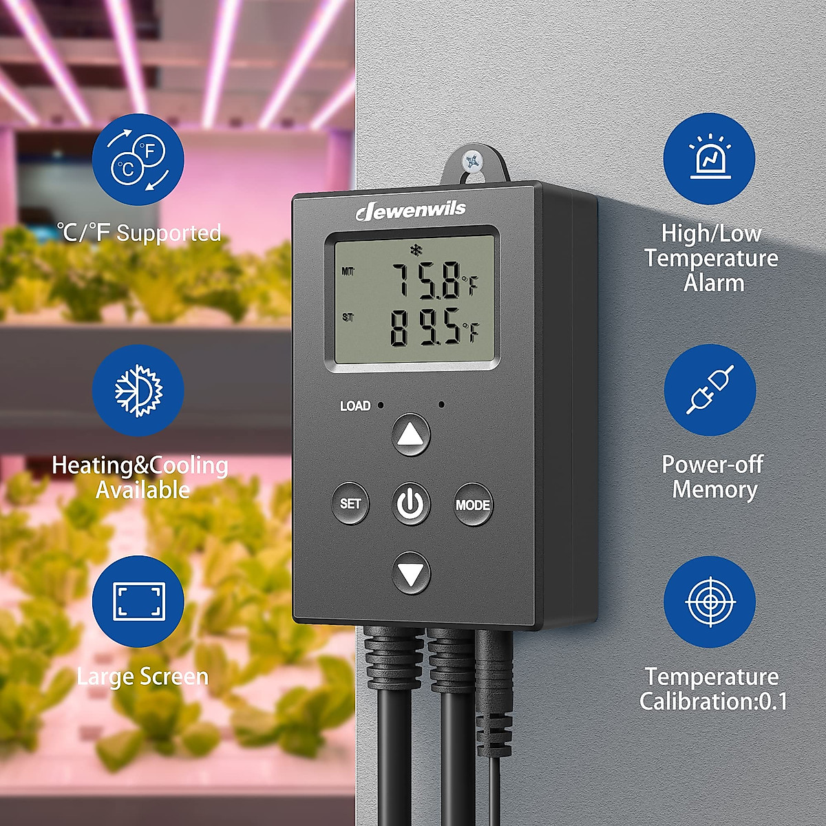 DEWENWILS Digital Temperature Controller Thermostat Outlet with Heating & Cooling Mode for Chest Freezer, Home Brewing, Green House, Incubation, Reptiles, -22°-221°F, 120V/10A/1200W