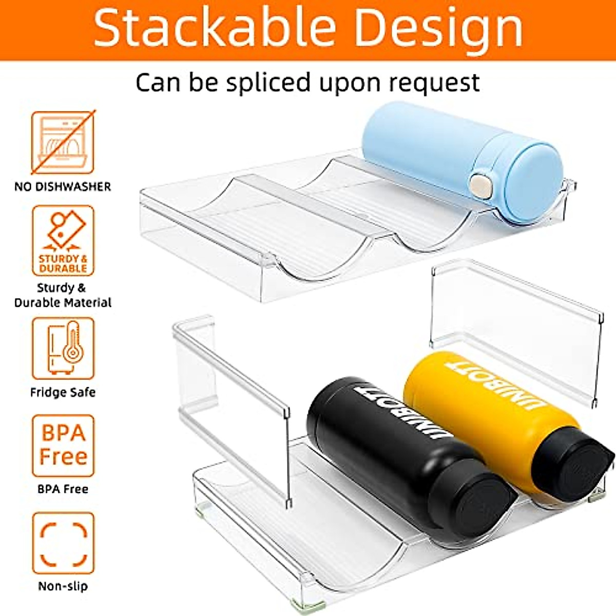 Criusia Water Bottle Organizer, Clear Stackable 3 Bottle Storage Holder Rack for Kitchen Cabinet, Countertop, Fridge, Pantry, Organizer and Storage, Tumbler Travel Mug Cup Organizer, 4 Pack 12 Bottles